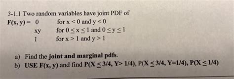 solved 3 1 1 two random variables have joint pdf of f x y 0