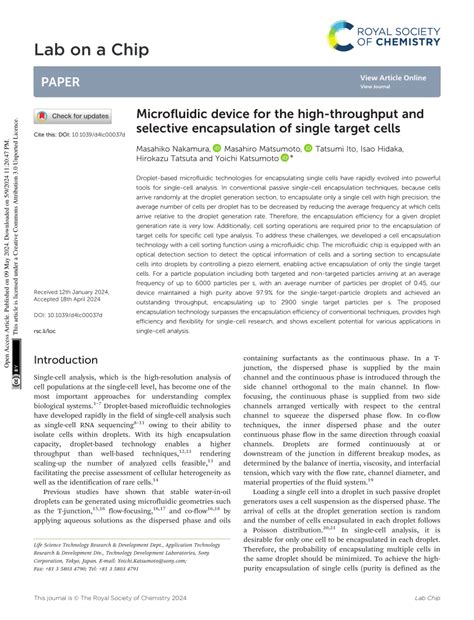 Pdf Microfluidic Device For The High Throughput And Selective Encapsulation Of Single Target Cells