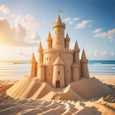 A Sand Castle Is On The Beach And The Sand Is Made By The Sea Premium