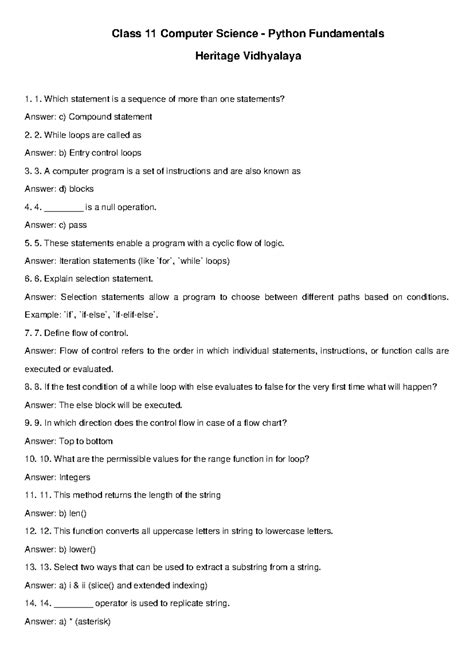Class 11 Computer Science Python Fundamentals Qa Studocu