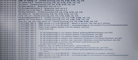 table output unable to get database metadata while connecting with