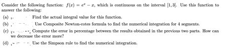 solved consider the following function f x ex−x which is
