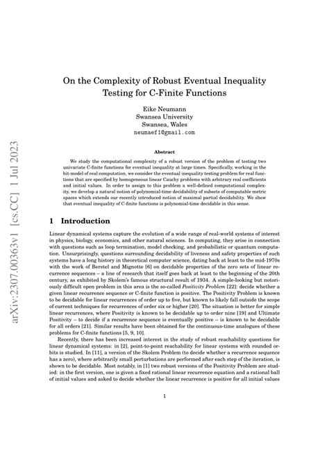 pdf on the complexity of robust eventual inequality testing for c
