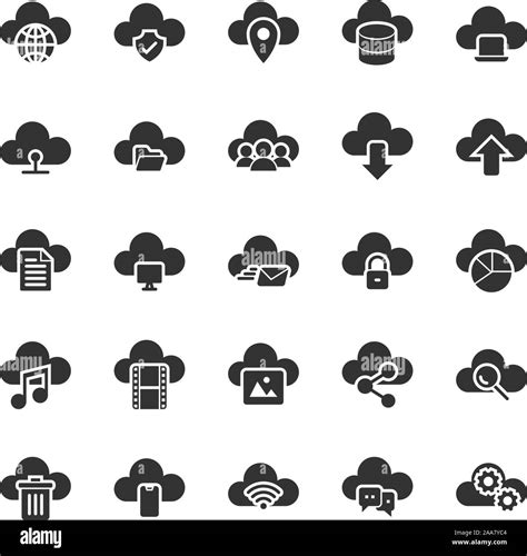 Cloud Computing Solid Icon Set Vector And Illustration Stock Vector