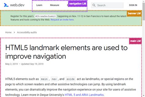 Html Landmark Elements Are Used To Improve Navigation Lighthouse Chrome For Developers