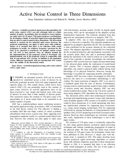 Pdf Active Noise Control In Three Dimensions