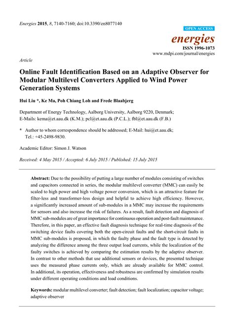 Pdf Online Fault Identification Based On An Adaptive Observer For Modular Multilevel