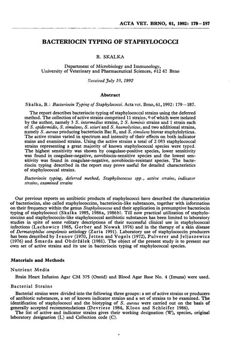 Pdf Bacteriocin Typing Of Staphylococci