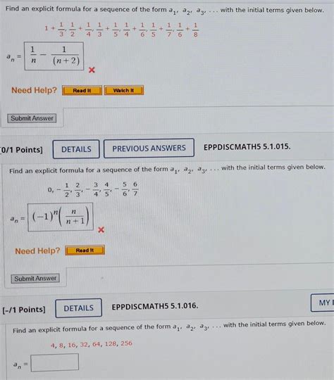 solved find an explicit formula for a sequence of the form