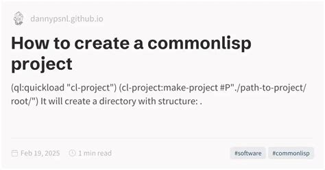 How To Create A Commonlisp Project