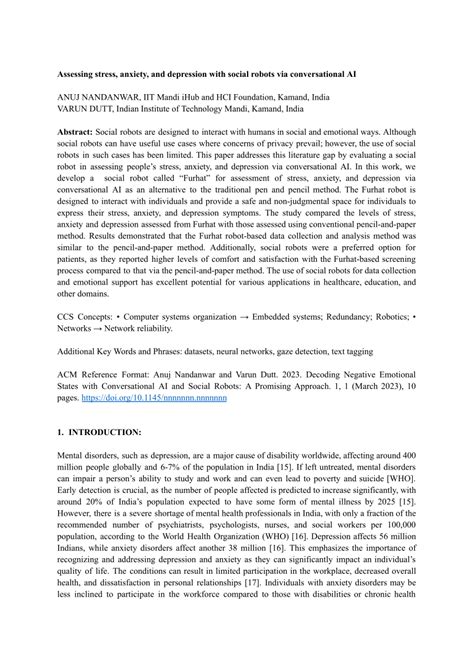 Pdf Assessing Stress Anxiety And Depression With Social Robots Via Conversational Ai