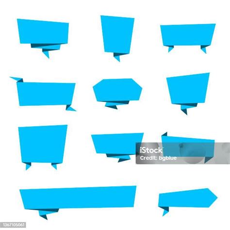 파란색 배너 세트 흰색 배경의 디자인 요소 종이접기에 대한 스톡 벡터 아트 및 기타 이미지 종이접기 벡터 대화 풍선 문자 기호 Istock