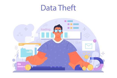 Hacker Concept Cyber Attack Thief Stealing Personal Data And Money Stock Vector Illustration
