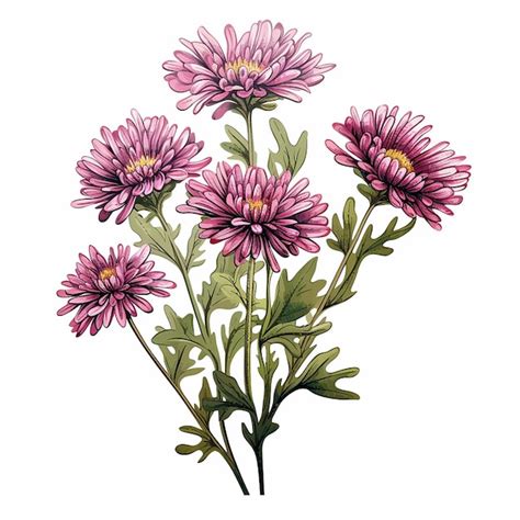 Highly Detailed Long Stem Aster Flowers Vector Ink Illustration Premium Ai Generated Image