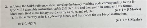 Solved 2 A Using The Mips Reference Sheet Develop The