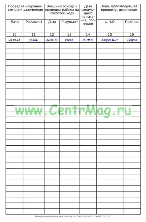 Журнал учета и содержания электроинструмента образец заполнения