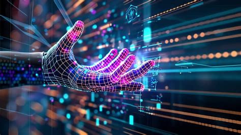 Holographic Hand Interacting With Futuristic Interface Exploring