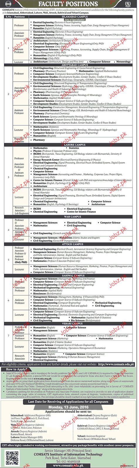 Teaching Job In Comsats Institute Of Information Technology 2025 Job Advertisement Pakistan