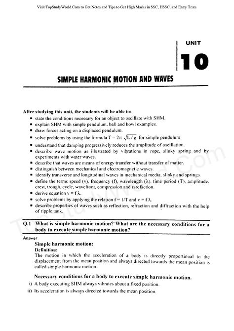SOLUTION Shm Simple Harmonic Motion Physics Notes Class Th Studypool