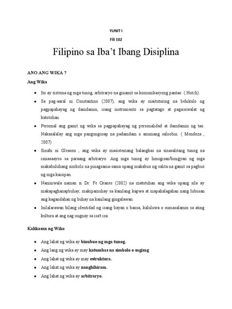 Yunit I Yunit Ii Reviewer Pdf