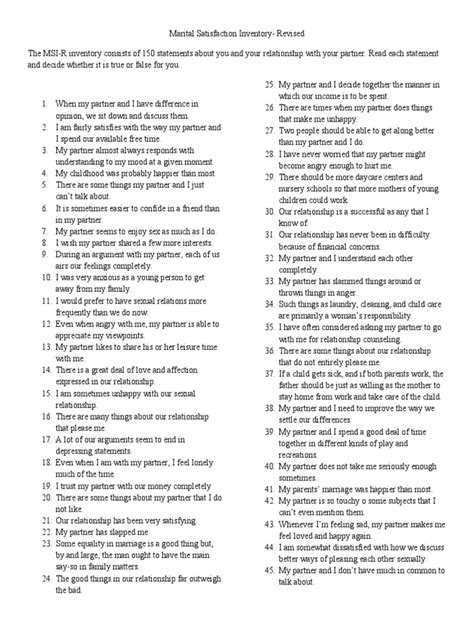 Marital Satisfaction Inventory Pdf Anger Human Sexual Activity
