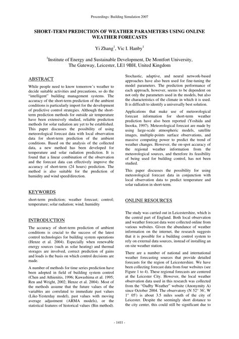 Pdf Short Term Prediction Of Weather Parameters Using Online Weather