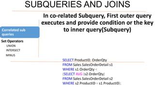 Subqueriesandjoins unit6 | PPT