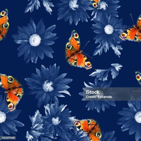 수채화로 그려진 꽃의 배경에 나비의 완벽 한 패턴입니다 공예에 대한 스톡 벡터 아트 및 기타 이미지 공예 귀여운 꽃 나무 Istock