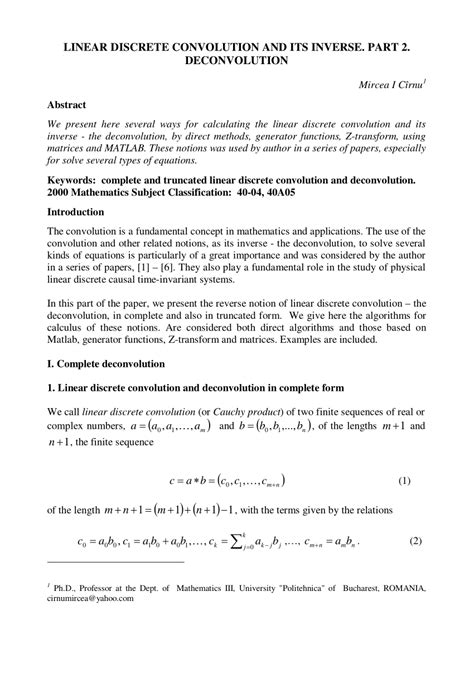 Pdf Linear Discrete Convolution And Its Inverse Part 2 Deconvolution