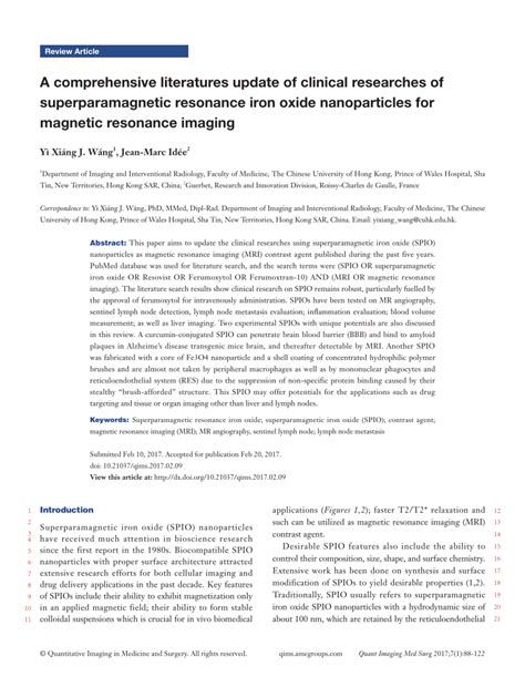 Pdf A Comprehensive Literatures Update Of Clinical Researches Of Superparamagnetic Resonance