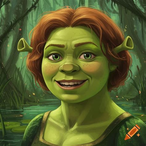 Fiona From Shrek Is Smiling In Her Ogre Form In A Swamp On Craiyon