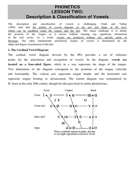 Description And Classification Of Vowels Pdf Vowel Phonetics