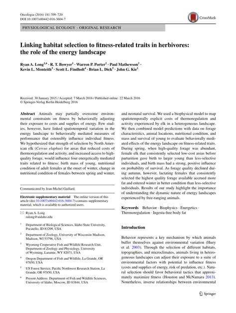 Pdf Linking Habitat Selection To Fitness Related Traits In Herbivores