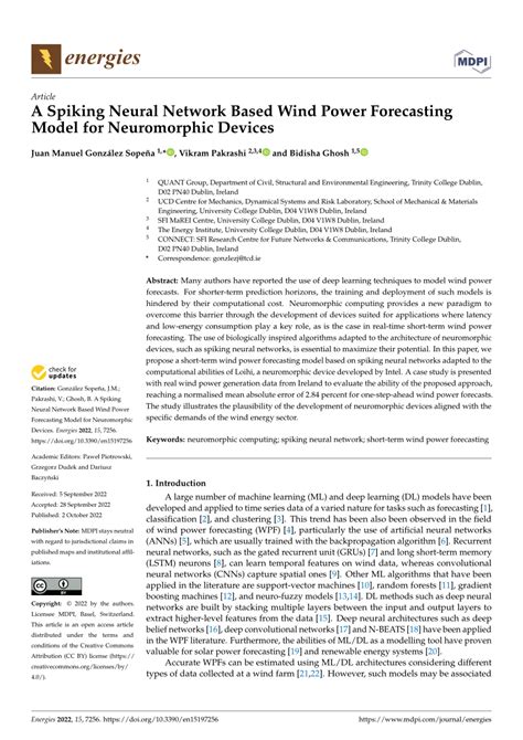 Pdf A Spiking Neural Network Based Wind Power Forecasting Model For Neuromorphic Devices