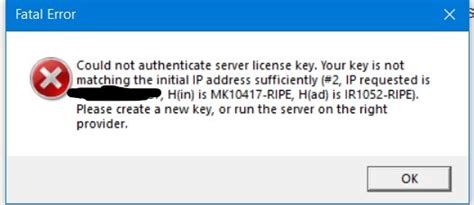 could not authenticate server license key help please server