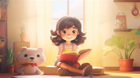 彩色读书学习的小女孩插画背景图片下载 2912x1632像素格式 编号vnjflgklz 图精灵