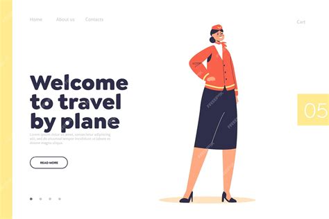 제복을 입은 스튜어디스와 착륙 페이지의 비행기 개념으로 여행에 오신 것을 환영합니다 여성 항공 승무원 비행 승무원 및 공항 직원 만화 평면 벡터 일러스트 레이 션