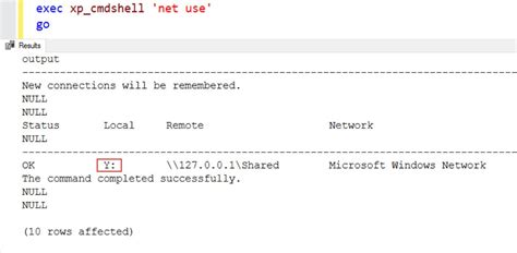 sql server xp cmdshell and net use error the local device name is