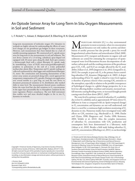 Pdf An Optode Sensor Array For Long Term In Situ Oxygen Measurements