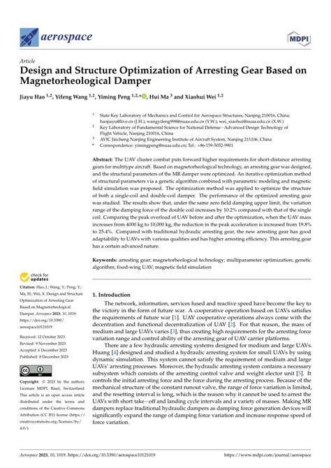 Pdf Design And Structure Optimization Of Arresting Gear Based On Magnetorheological Damper