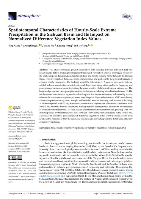 Pdf Spatiotemporal Characteristics Of Hourly Scale Extreme Precipitation In The Sichuan Basin