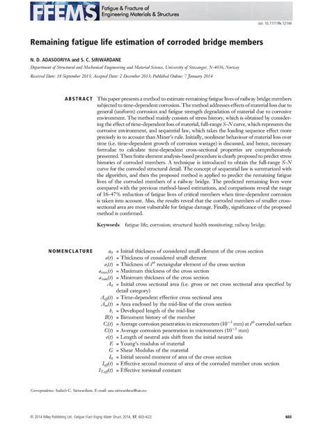Fatigue Fract Eng Mat Struct 2014 Adasooriya Remaining Fatigue
