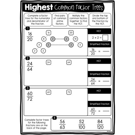 Highest Common Factor Trees Worksheet Top Teacher