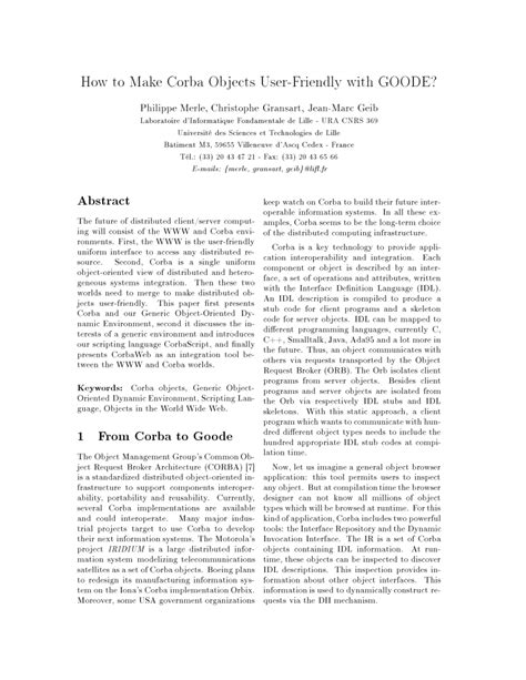 Pdf How To Make Corba Objects User Friendly With Goode