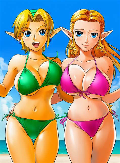 Rule 34 2girls Ai Generated Beach Bikini Blonde Hair Bouncing Breasts Breasts Elf Ears Female