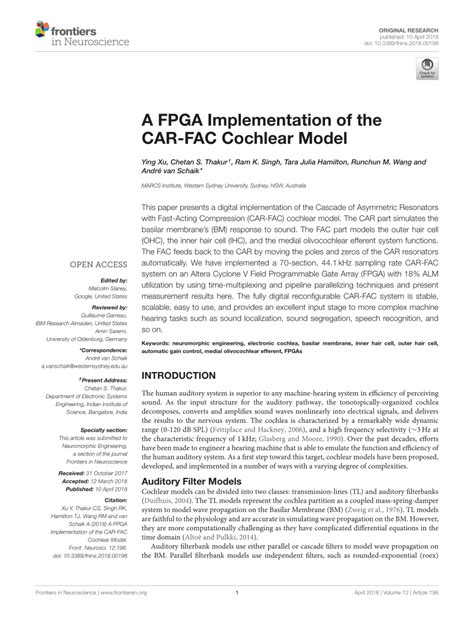 Pdf A Fpga Implementation Of The Car Fac Cochlear Model