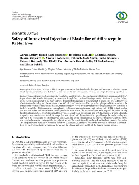 Pdf Safety Of Intravitreal Injection Of Biosimilar Of Aflibercept In Rabbit Eyes