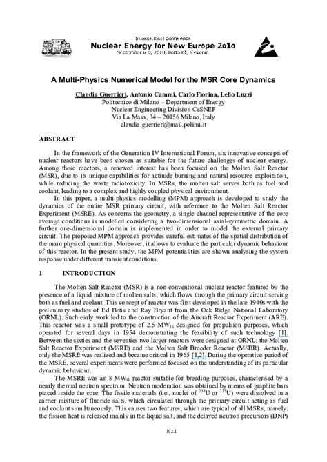 Pdf A Multi Physics Numerical Model For The Msr Core Dynamics