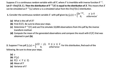 Solved Suppose X Is A Continuous Random Variable With Cdff