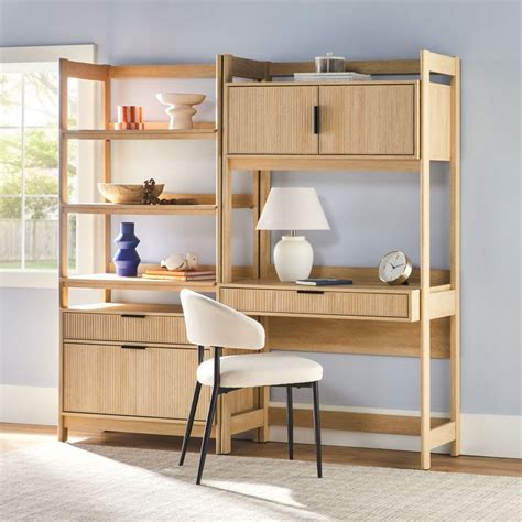 Holmes Modern Scandinavian Reeded Writing Storage Desk With Usb Wide Bookcase Saracina Home